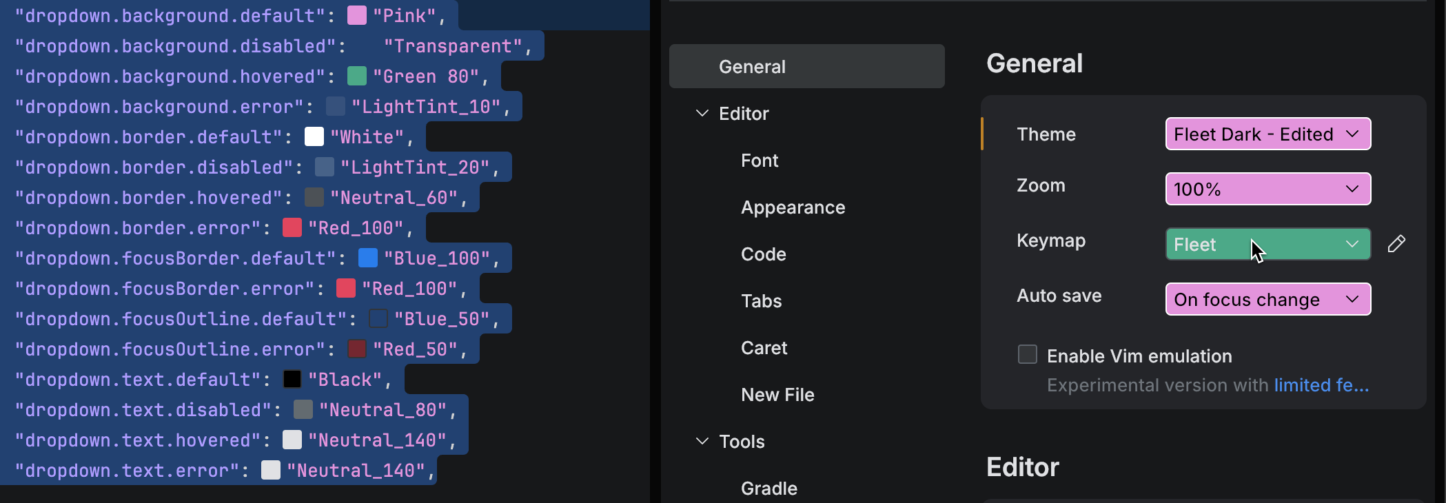 Theme plugin: JSON keys reference | JetBrains Fleet Documentation