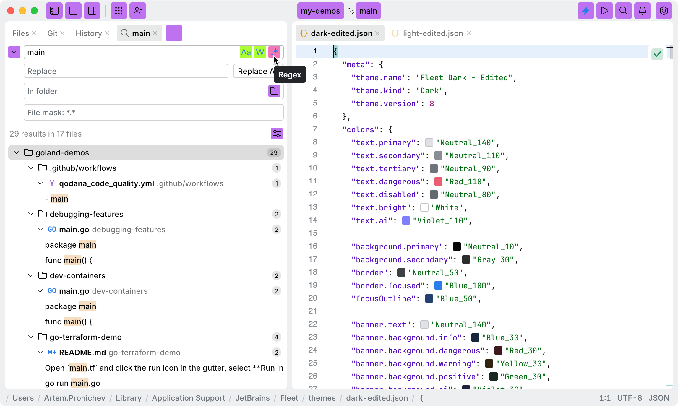 Theme plugin: JSON keys reference | JetBrains Fleet Documentation