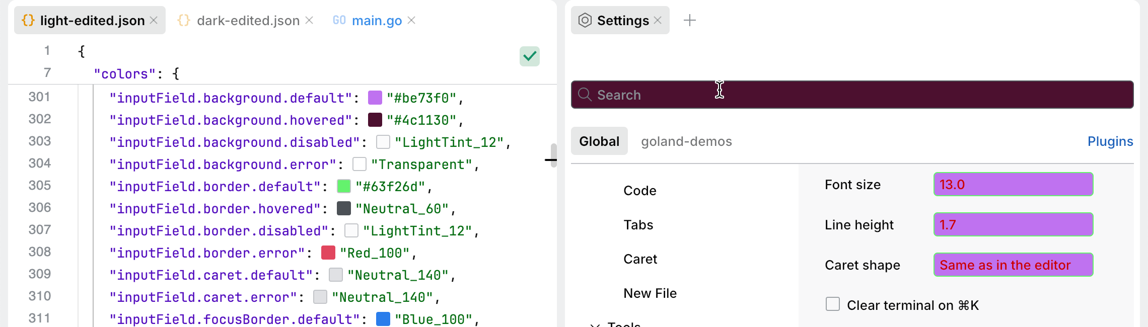 Theme plugin: JSON keys reference | JetBrains Fleet Documentation
