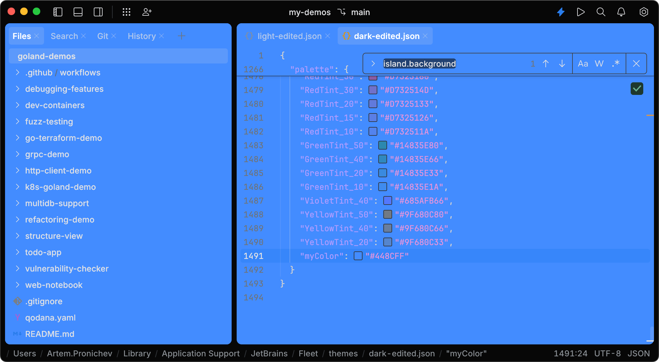 Theme plugin: JSON keys reference | JetBrains Fleet Documentation