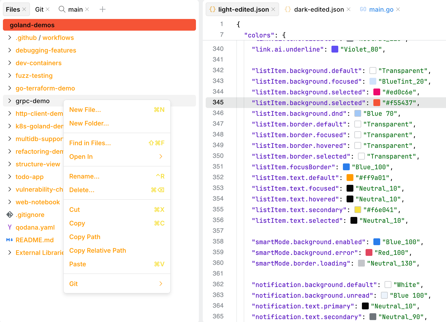 Theme plugin: JSON keys reference | JetBrains Fleet Documentation