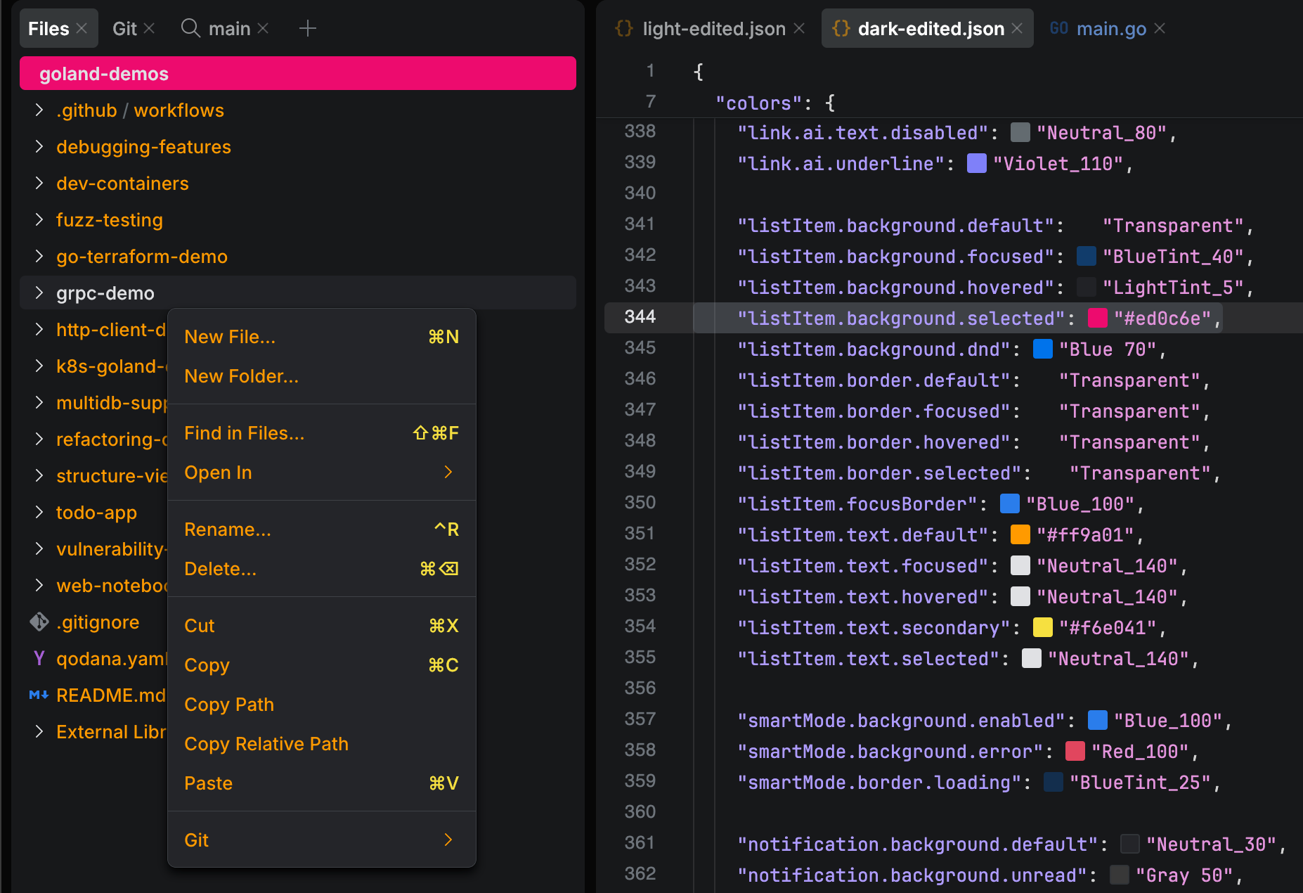 Theme plugin: JSON keys reference | JetBrains Fleet Documentation
