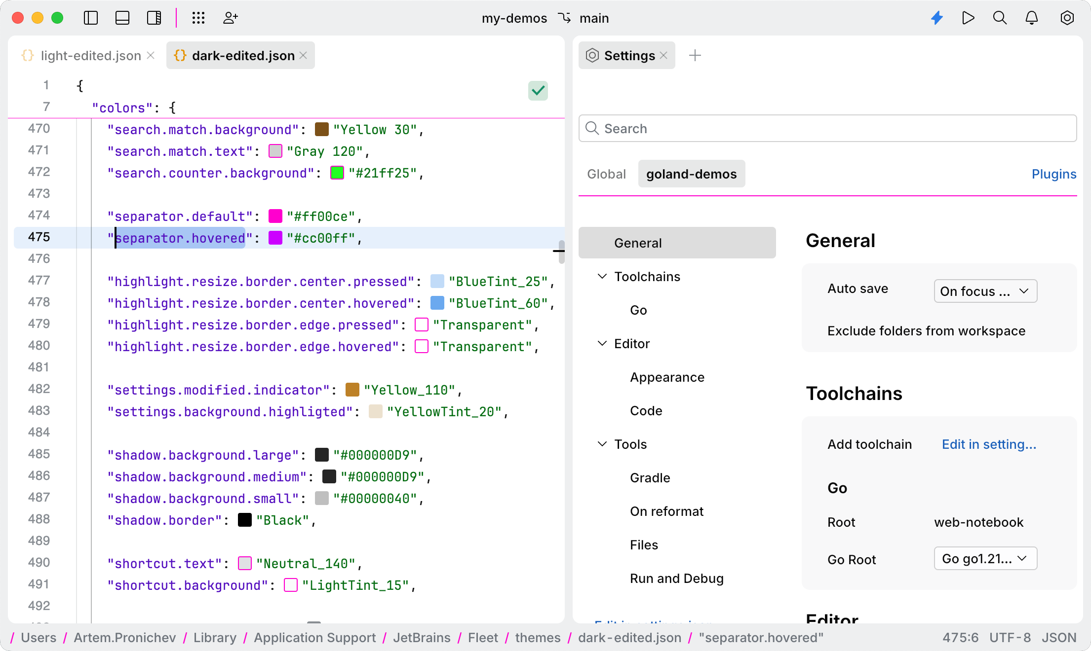 Theme plugin: JSON keys reference | JetBrains Fleet Documentation
