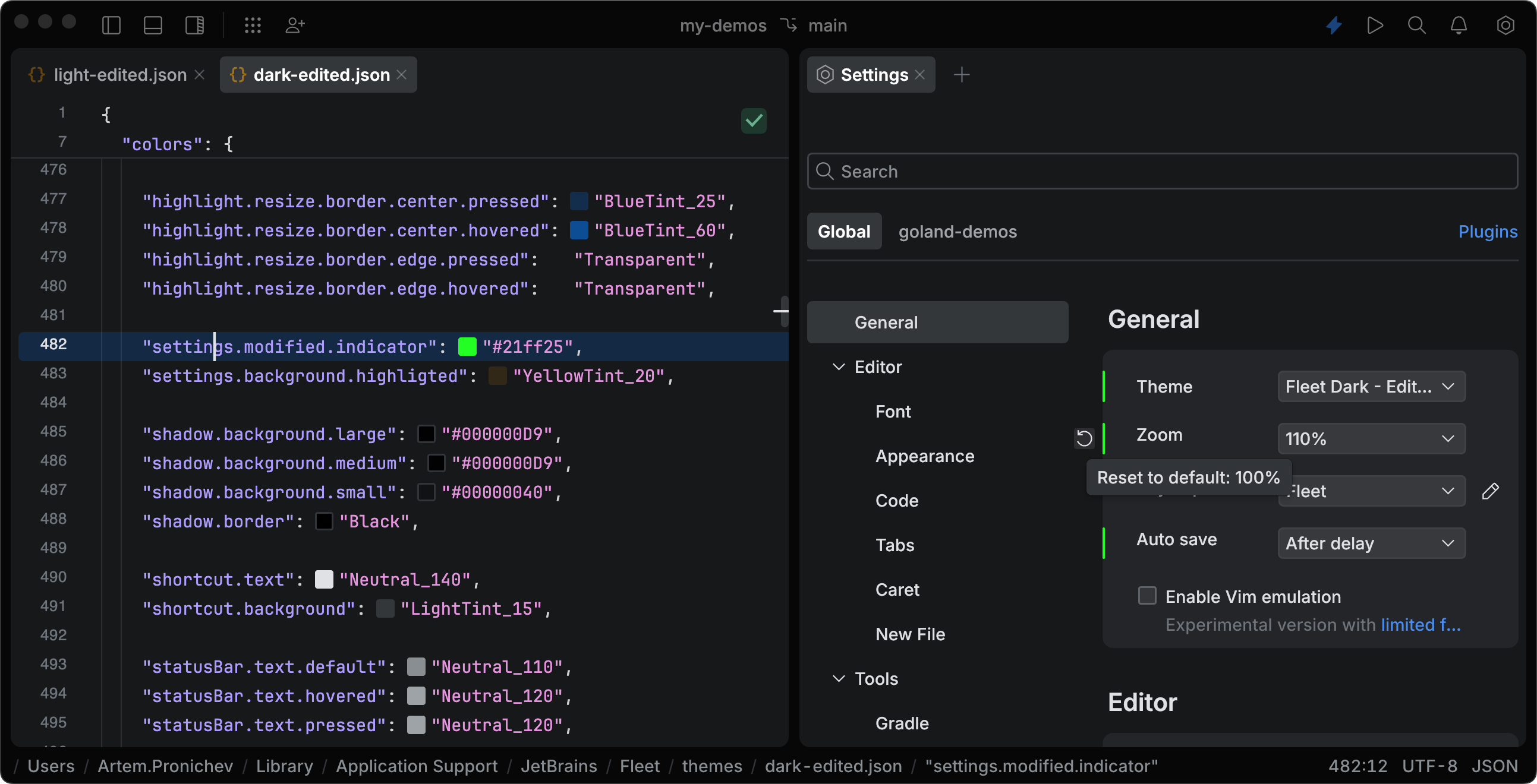 Theme plugin: JSON keys reference | JetBrains Fleet Documentation
