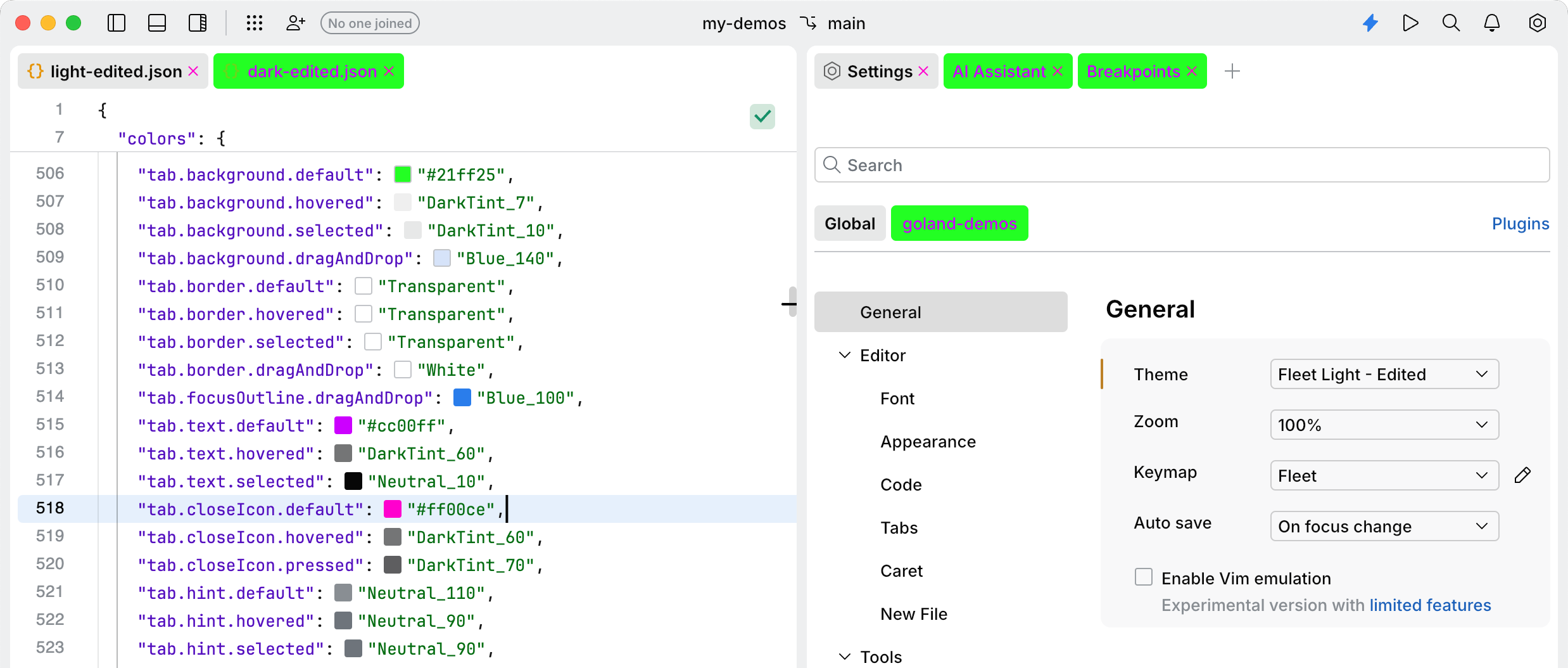 Theme plugin: JSON keys reference | JetBrains Fleet Documentation