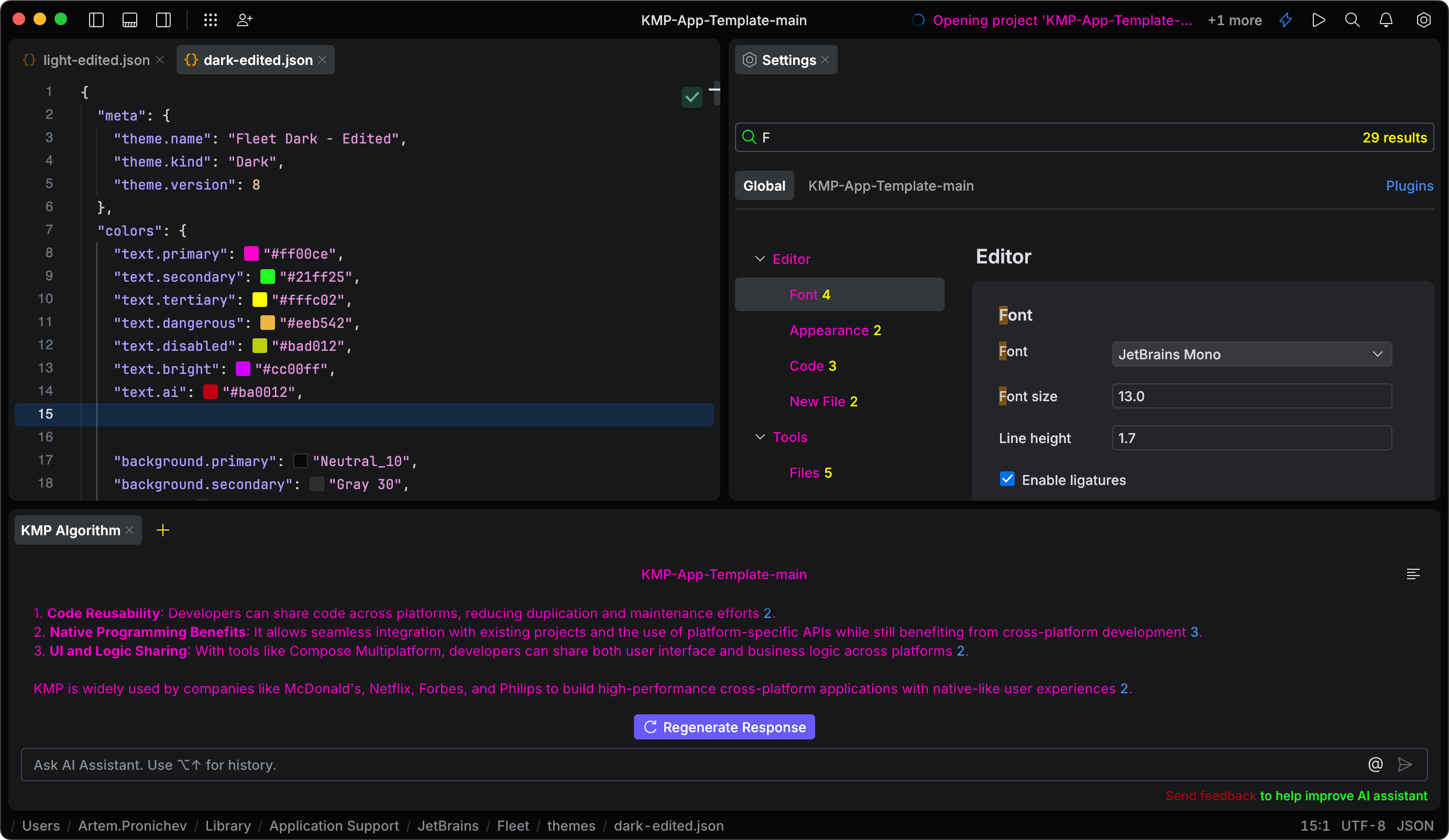 Theme plugin: JSON keys reference | JetBrains Fleet Documentation