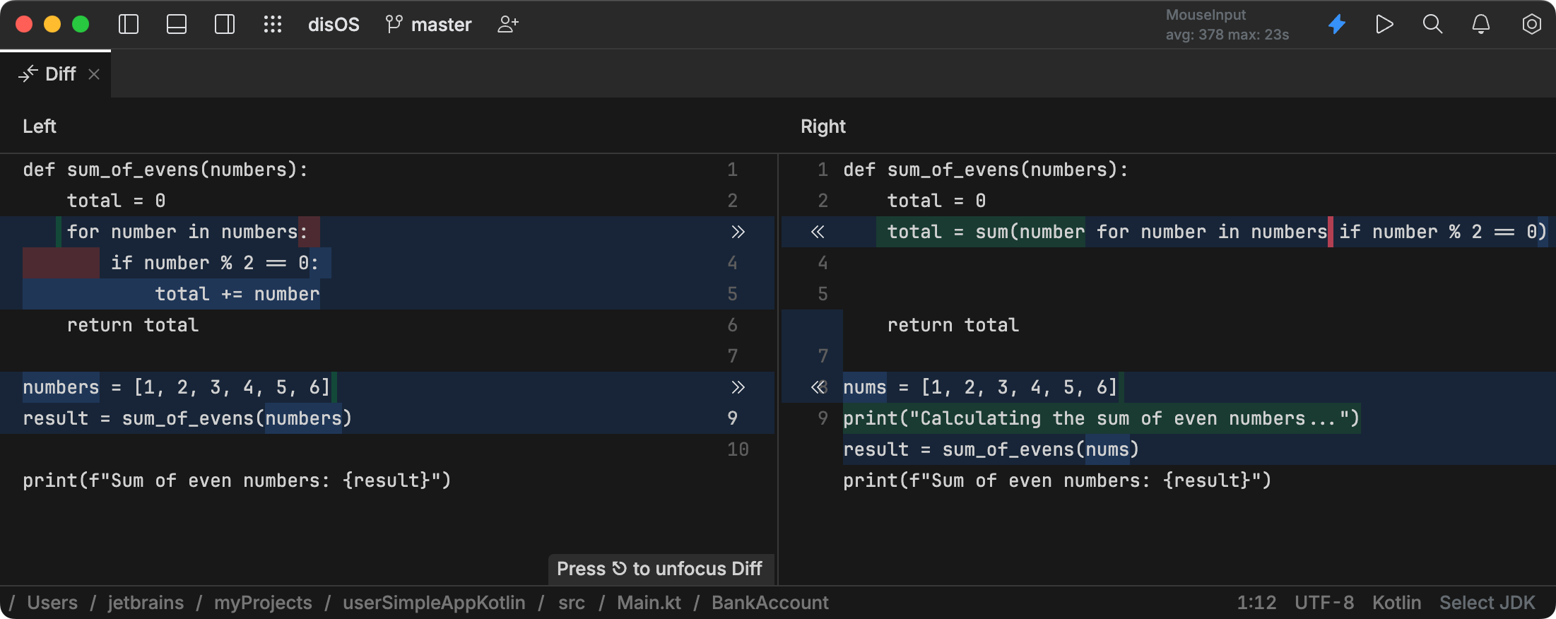 Compare files and text sources | JetBrains Fleet Documentation