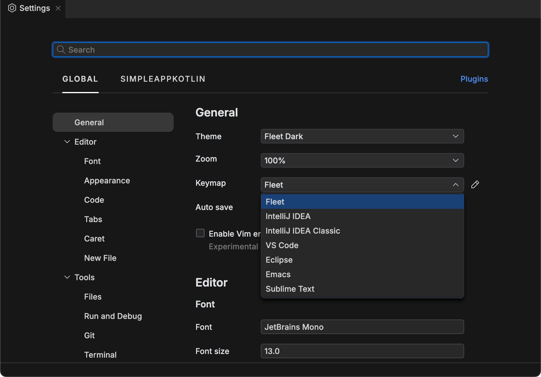 Keymap | JetBrains Fleet Documentation