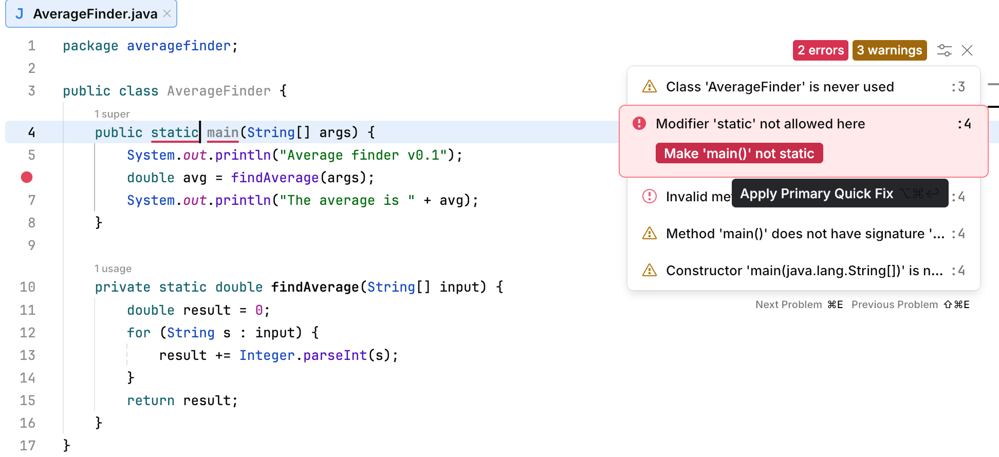 Coding assistance in Java | JetBrains Fleet Documentation