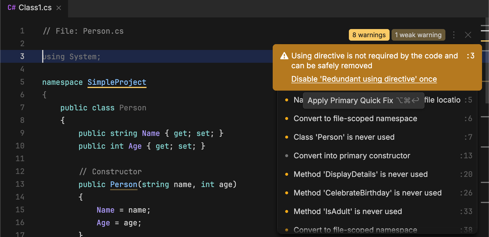 Coding assistance in C# | JetBrains Fleet Documentation