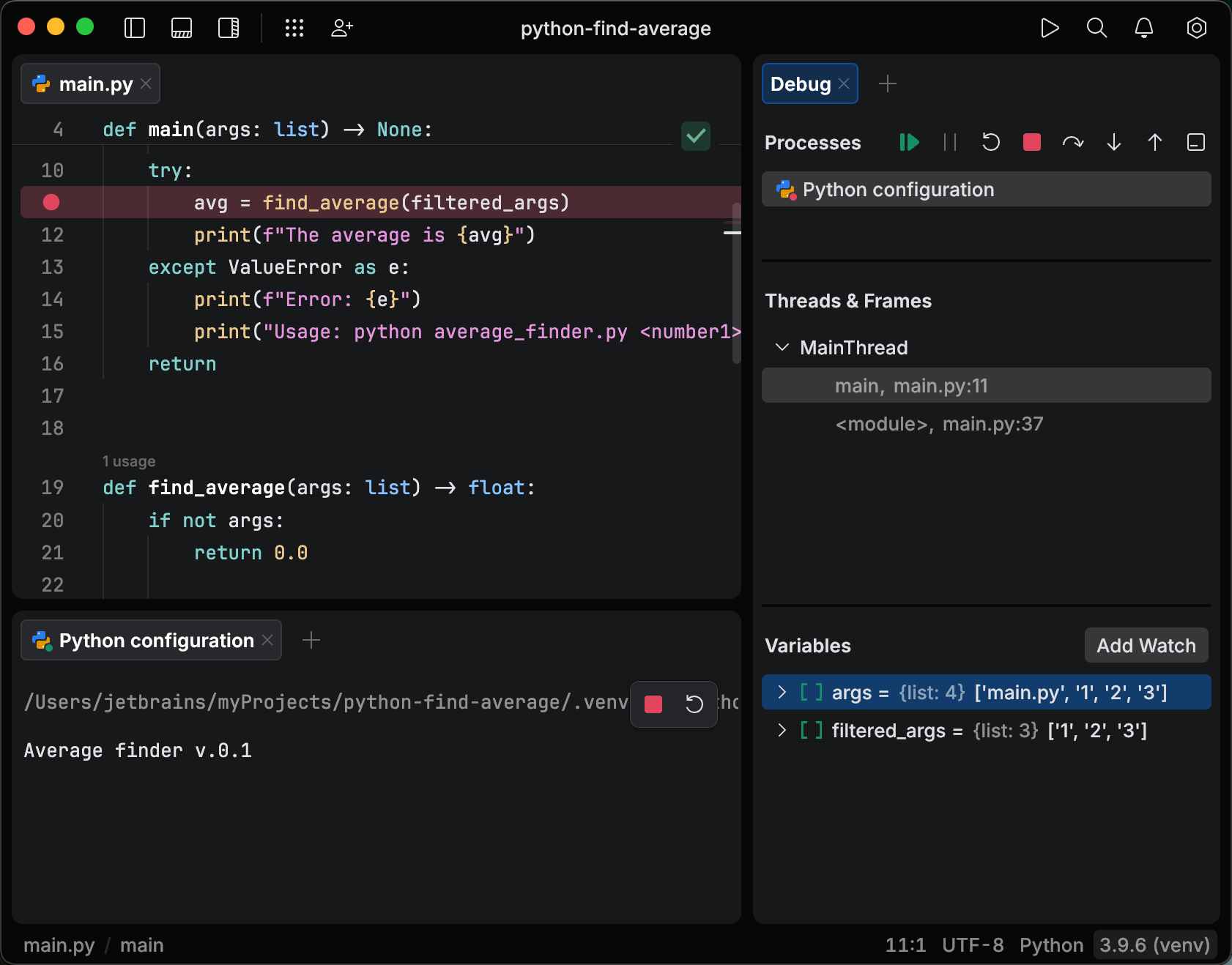 Debug Python code | JetBrains Fleet Documentation