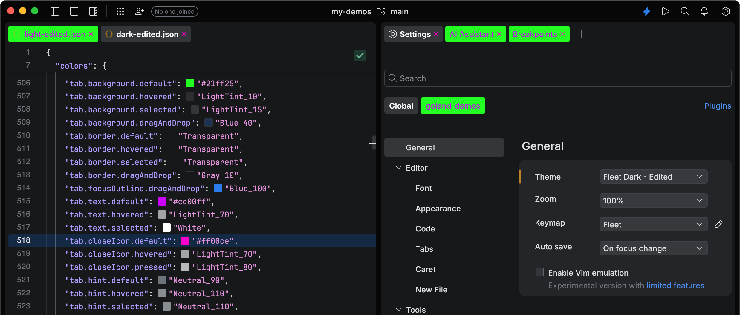 テーマプラグイン: JSON キーリファレンス | JetBrains Fleet ドキュメント