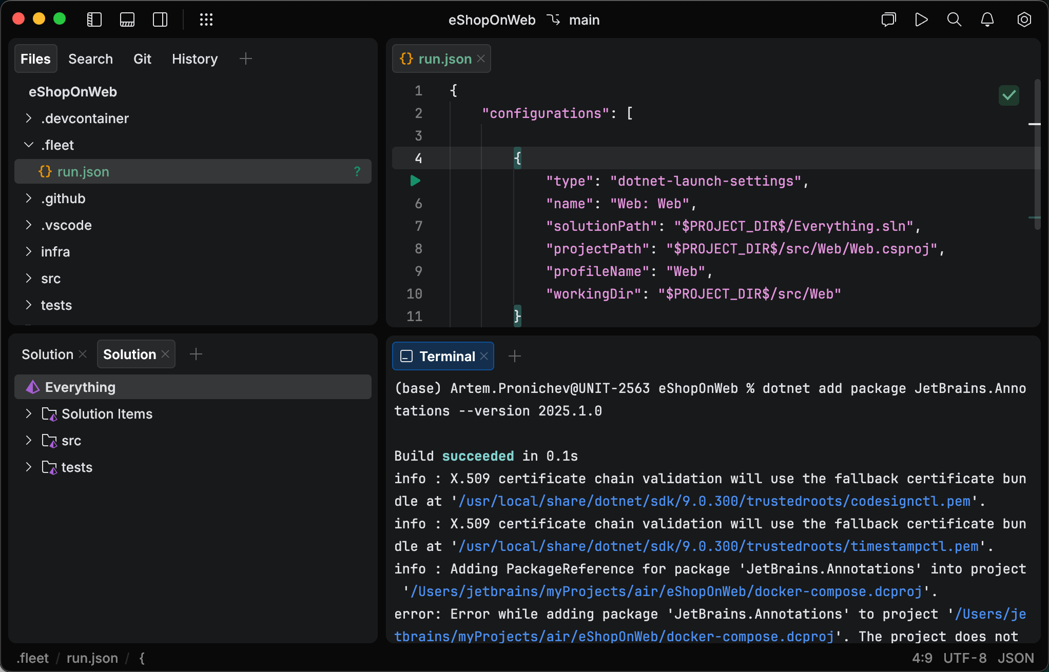 Manage .NET (C#) solutions, projects, and files | JetBrains Fleet Documentation