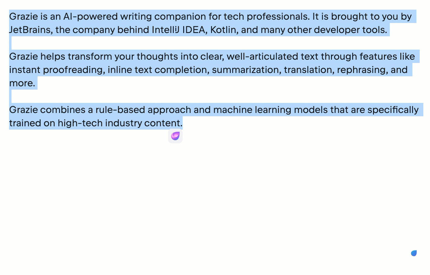 Summarize text | Grazie Browser Extension Documentation