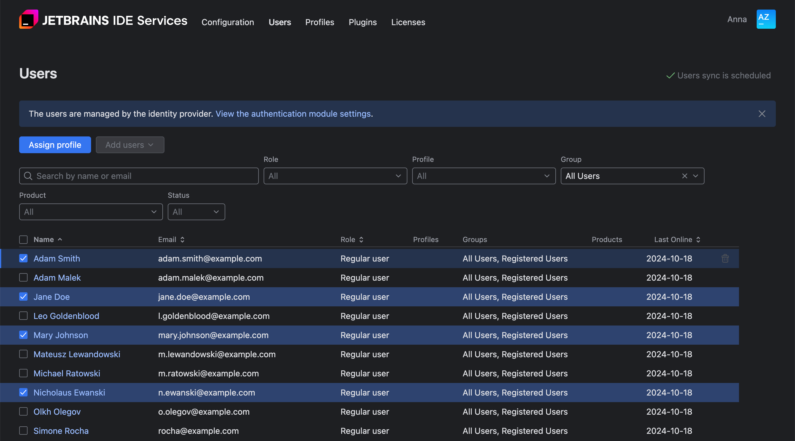 Assign profiles | IDE Services Cloud Documentation