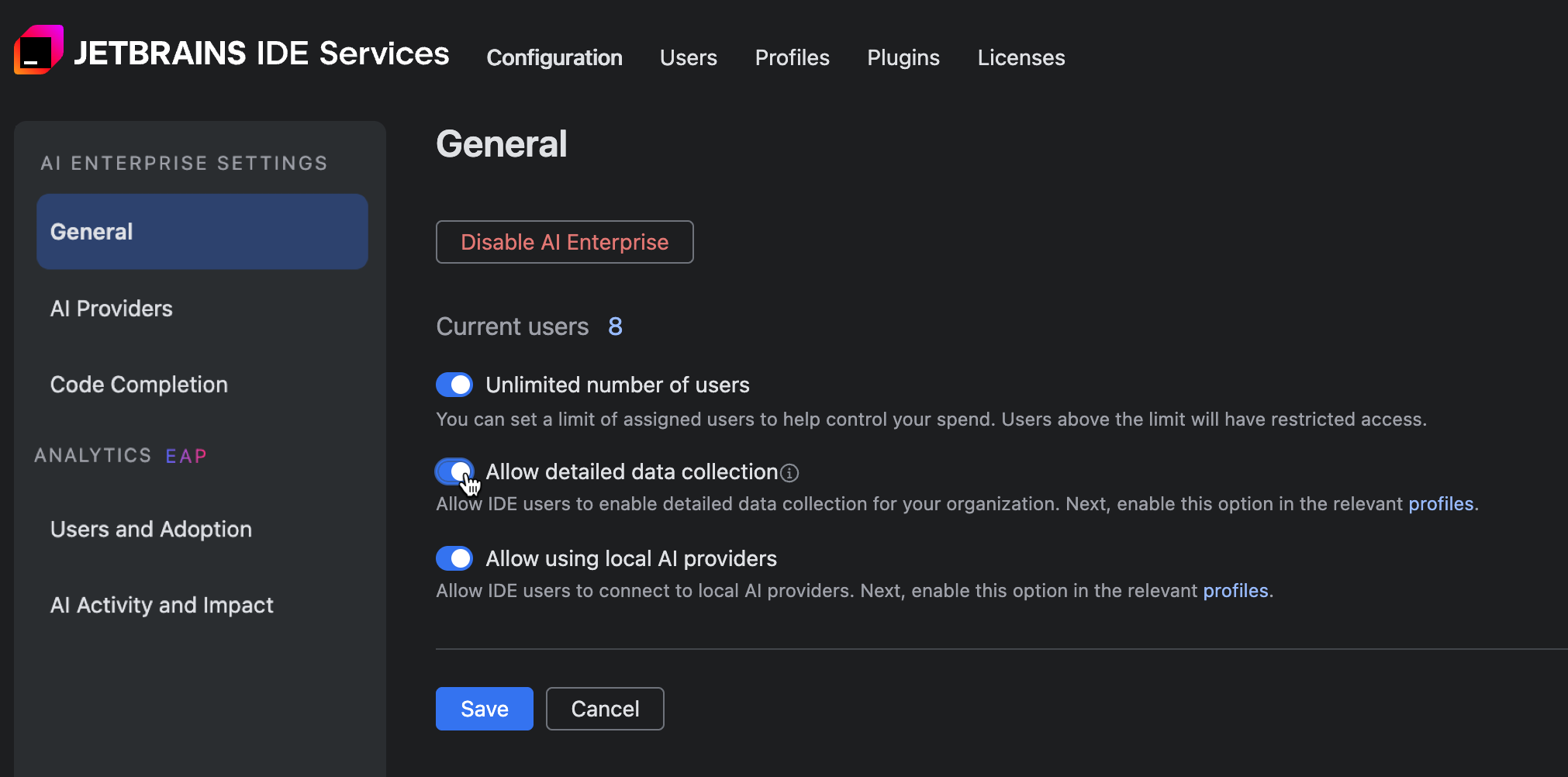 Manage AI Enterprise | IDE Services Cloud Documentation