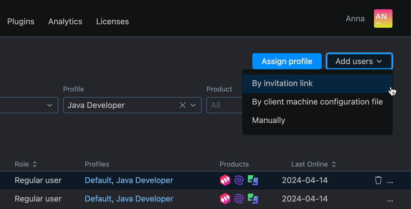 User management | IDE Services Documentation