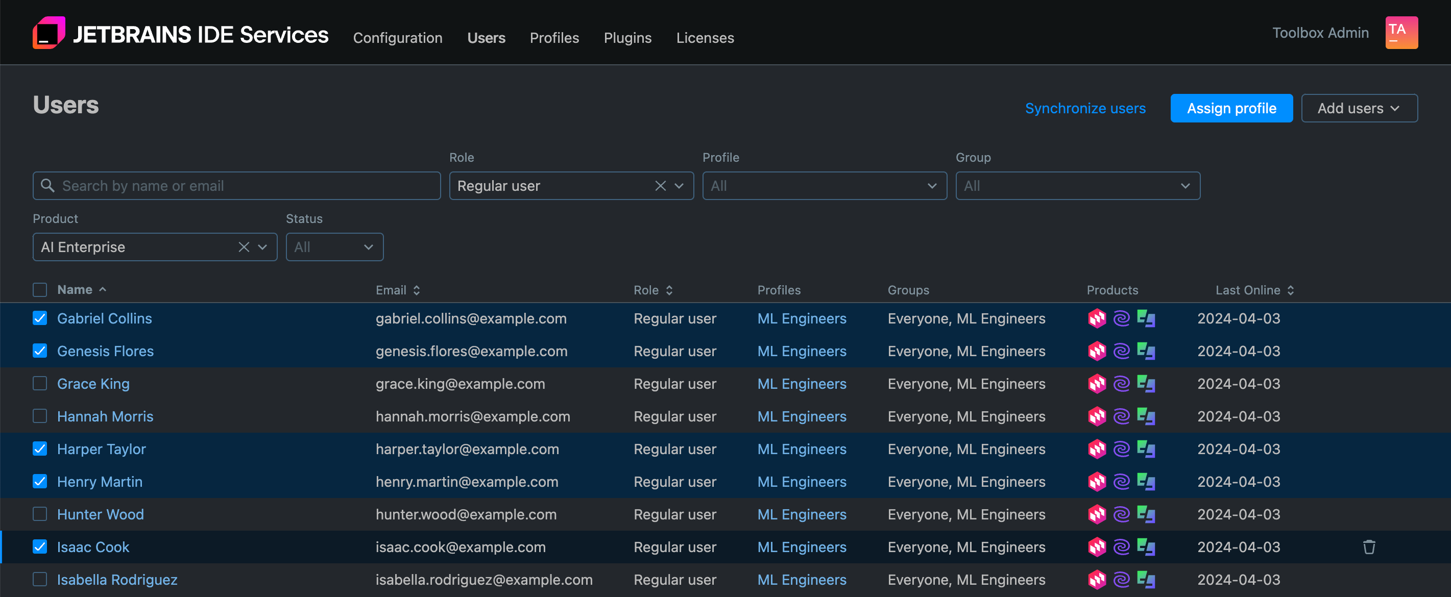 Assign profiles | IDE Services Documentation