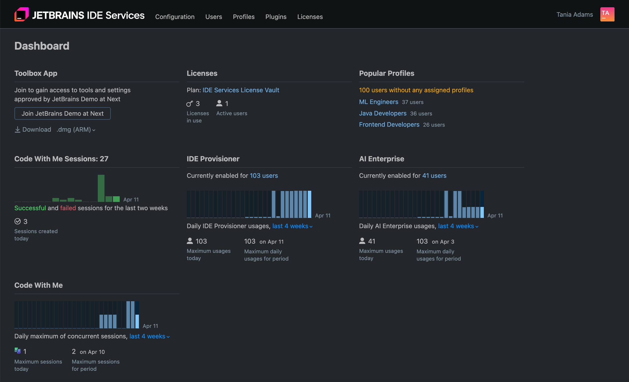 Dashboard | IDE Services Documentation