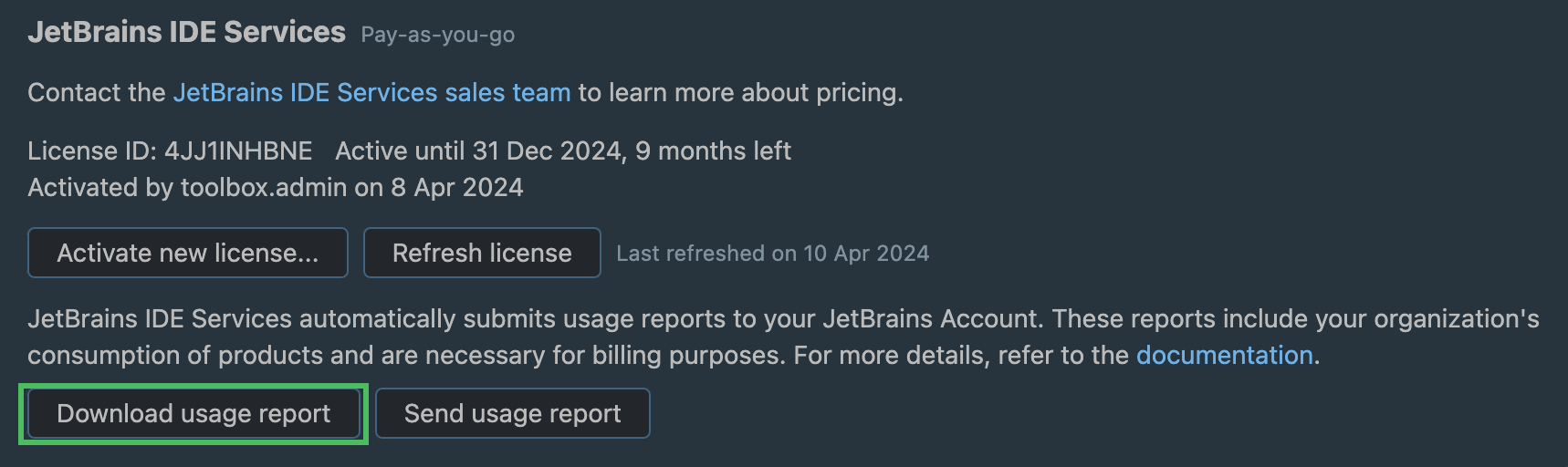 Billing and licensing | IDE Services Documentation