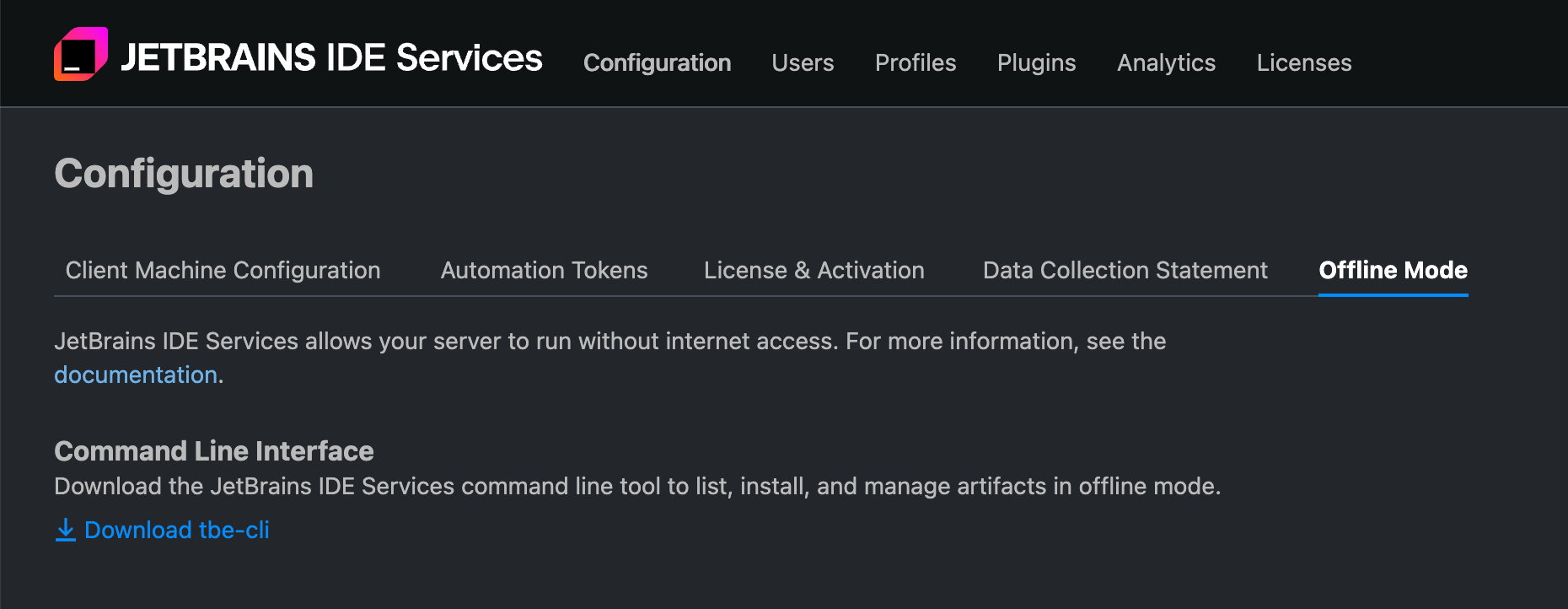 Offline mode | IDE Services Documentation