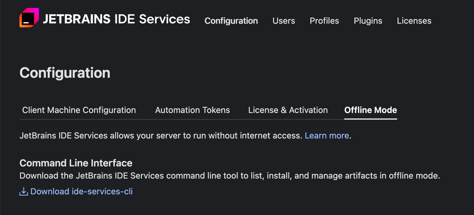 Offline mode | IDE Services Documentation