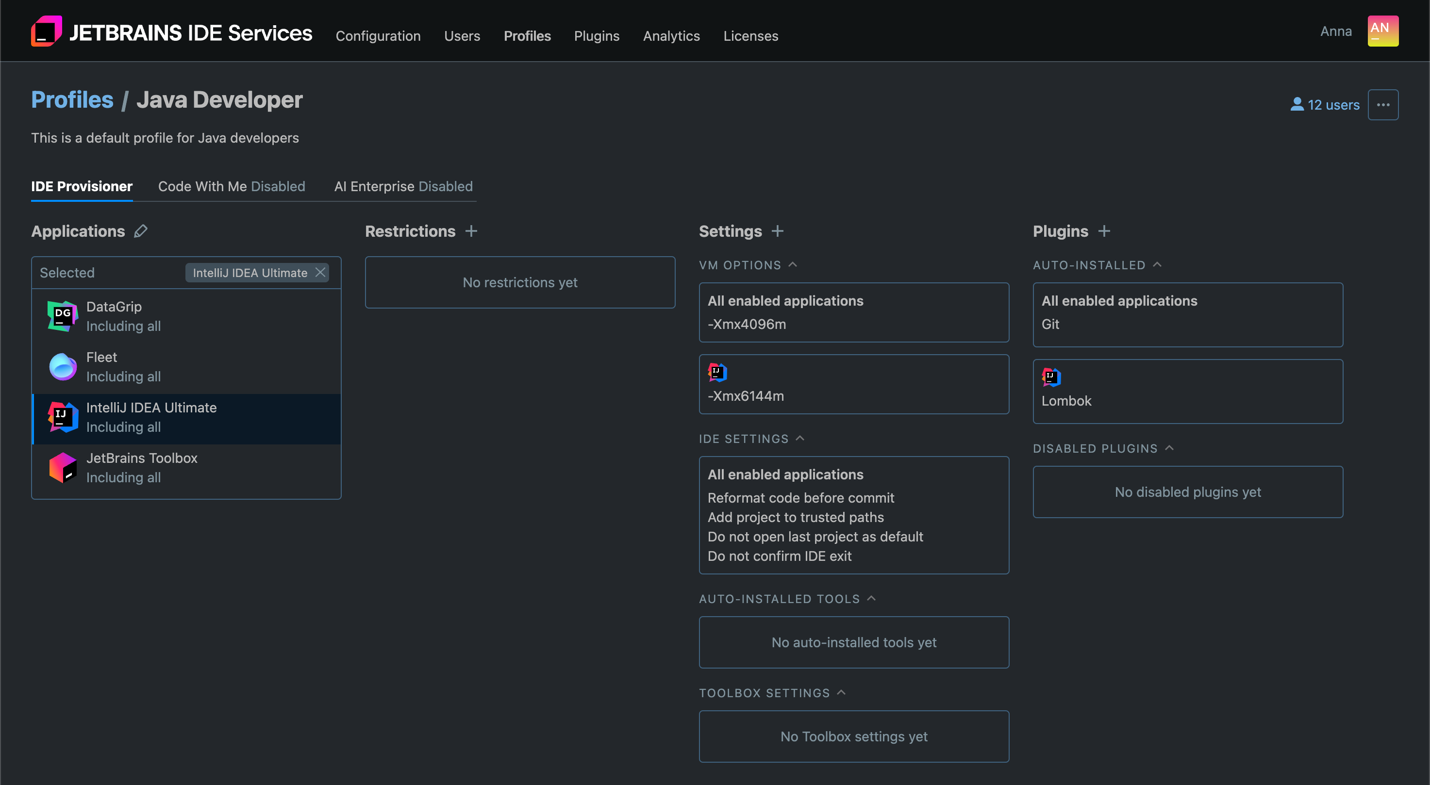 Configure available applications | IDE Services Documentation