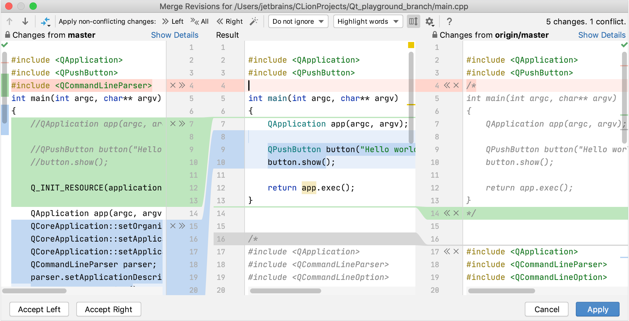 Resolve Git conflicts - Help | CLion