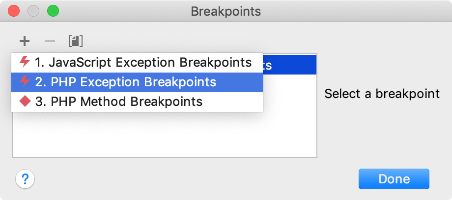 Debug With Php Exception Breakpoints Help Phpstorm
