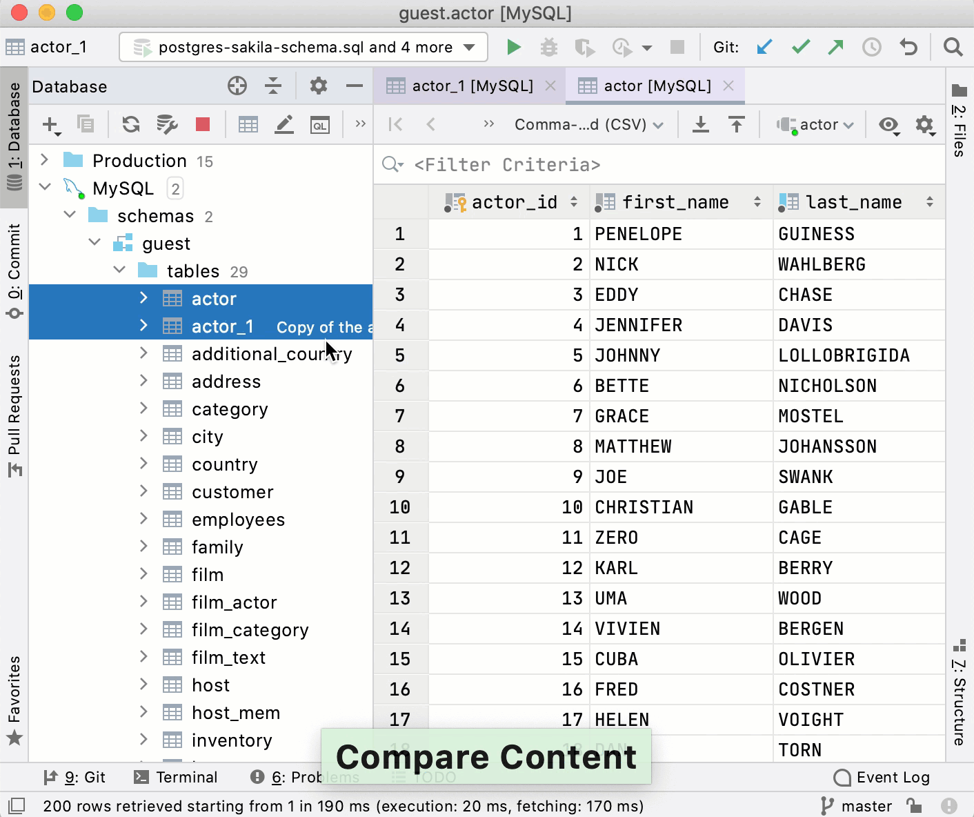 Compare—datagrip