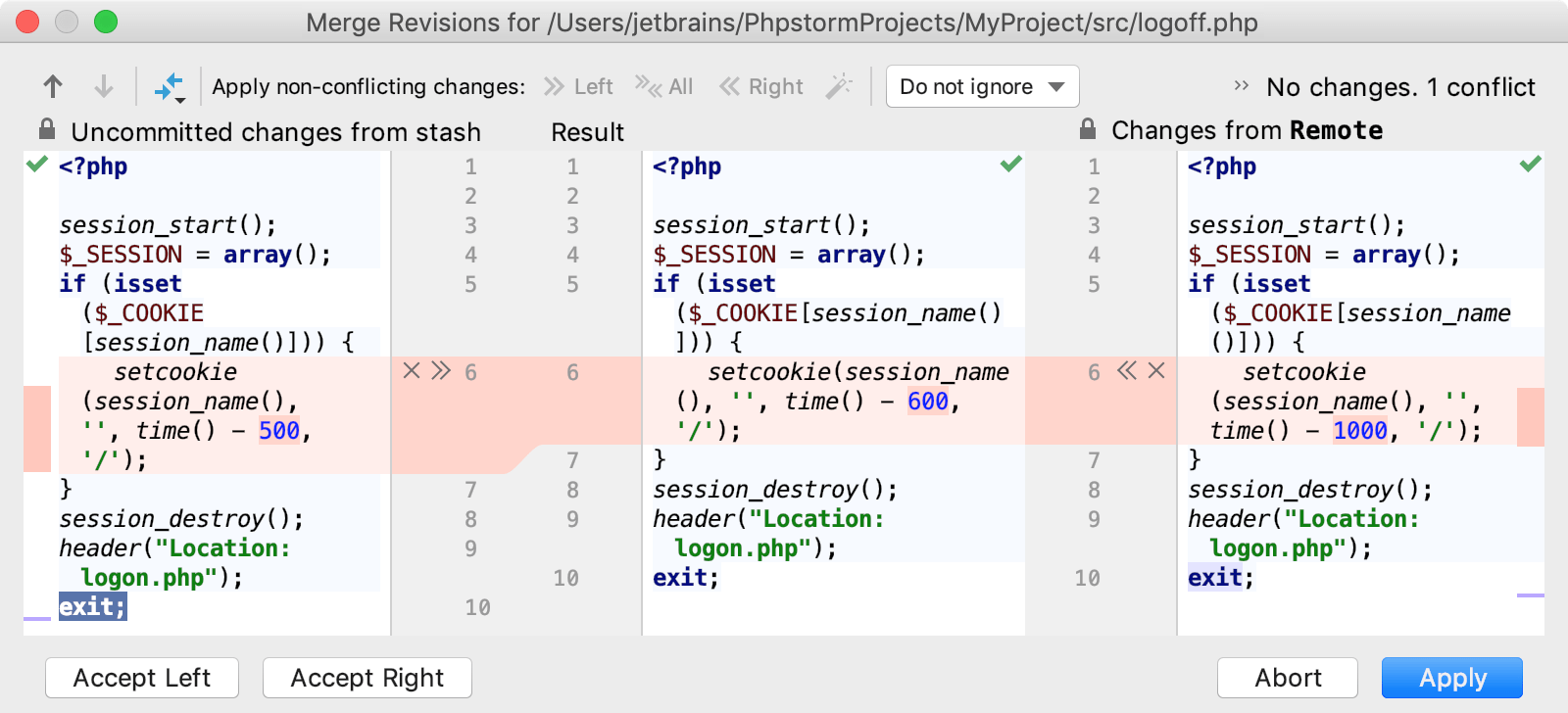 Resolve Git Conflicts PhpStorm