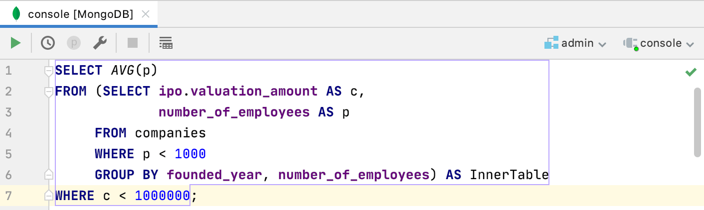 SQL For MongoDB DataGrip