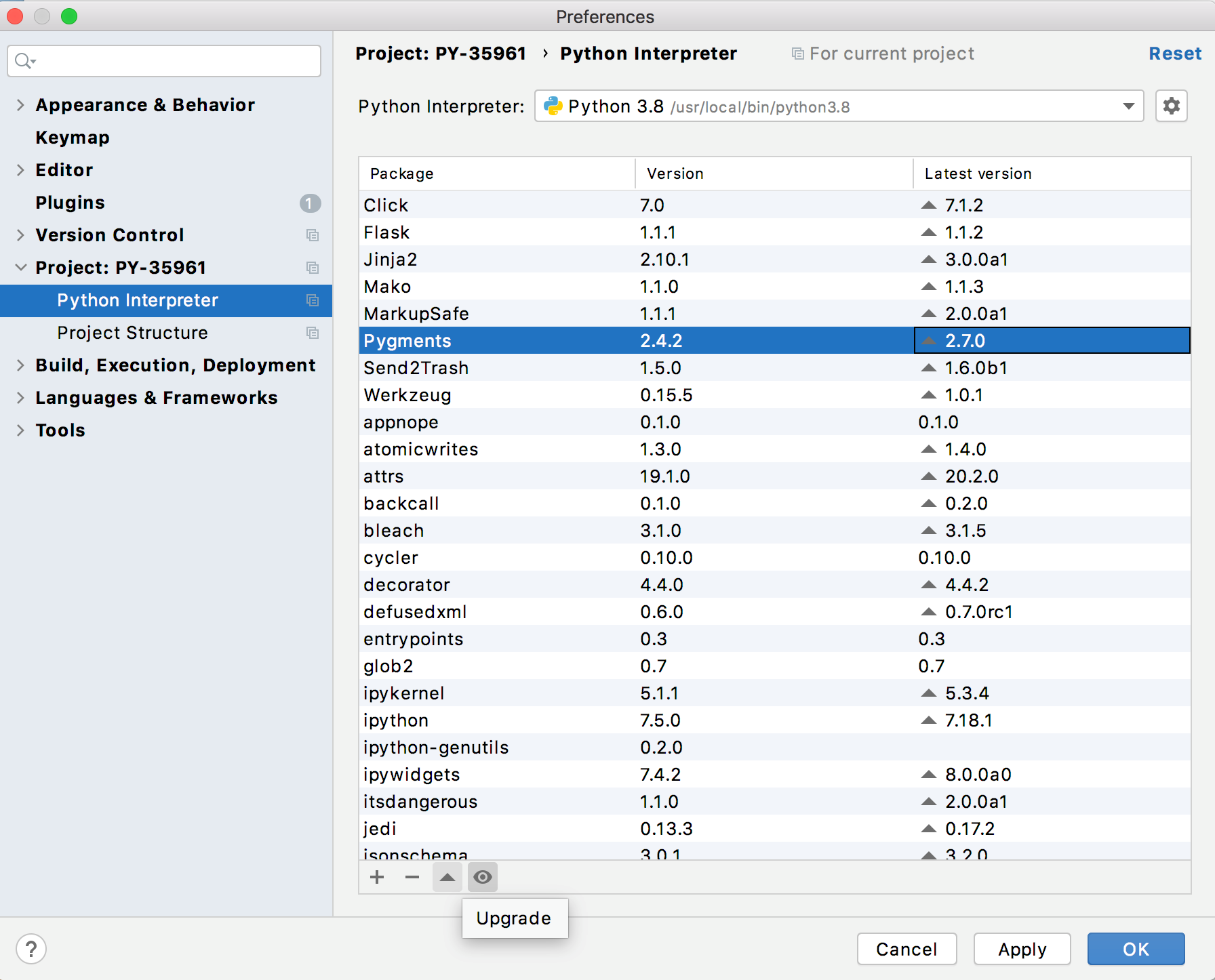 Update Pycharm Erobopqe