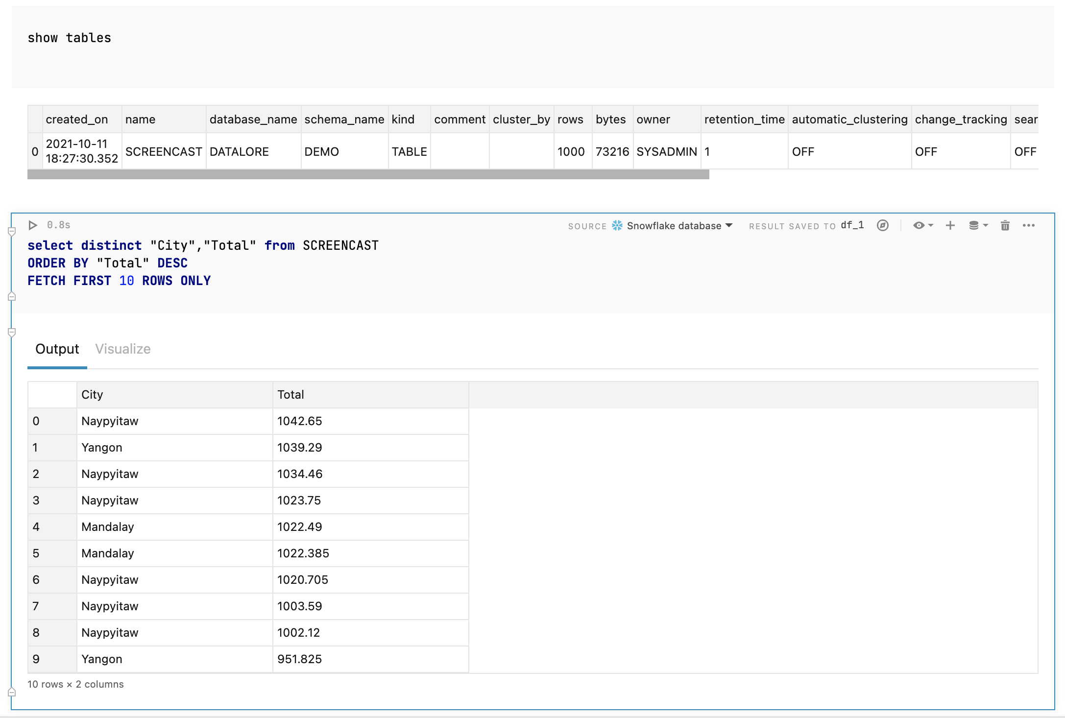 SQL Cells Datalore