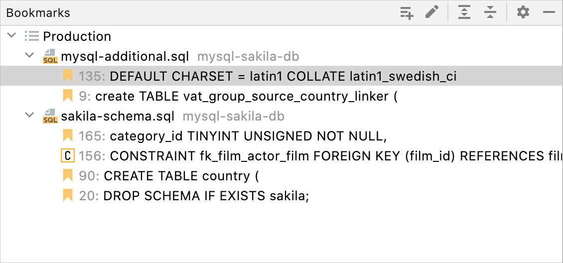 Bookmarks | DataGrip