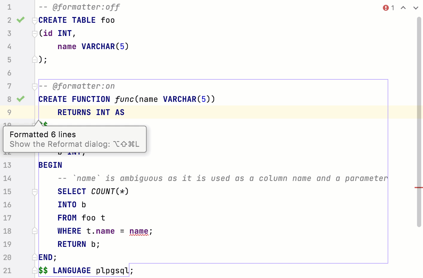 Reformat and rearrange code | DataGrip
