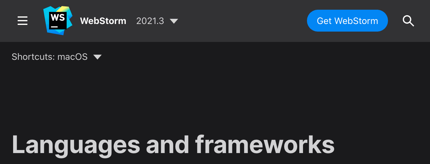 Languages and frameworks | WebStorm