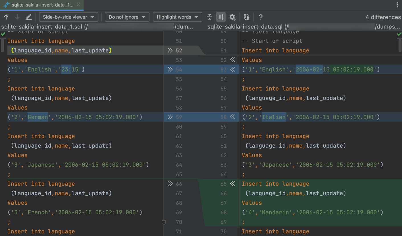 Compare Files Folders And Text Sources Datagrip Documentation 