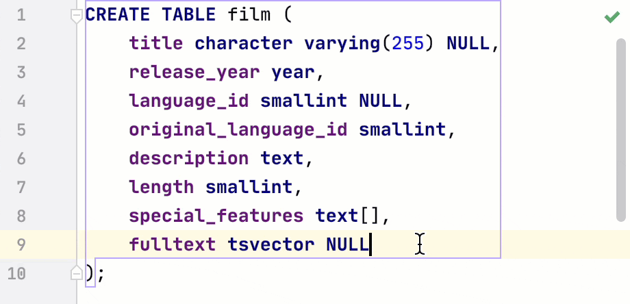 Multiple cursors and selection ranges | DataGrip Documentation