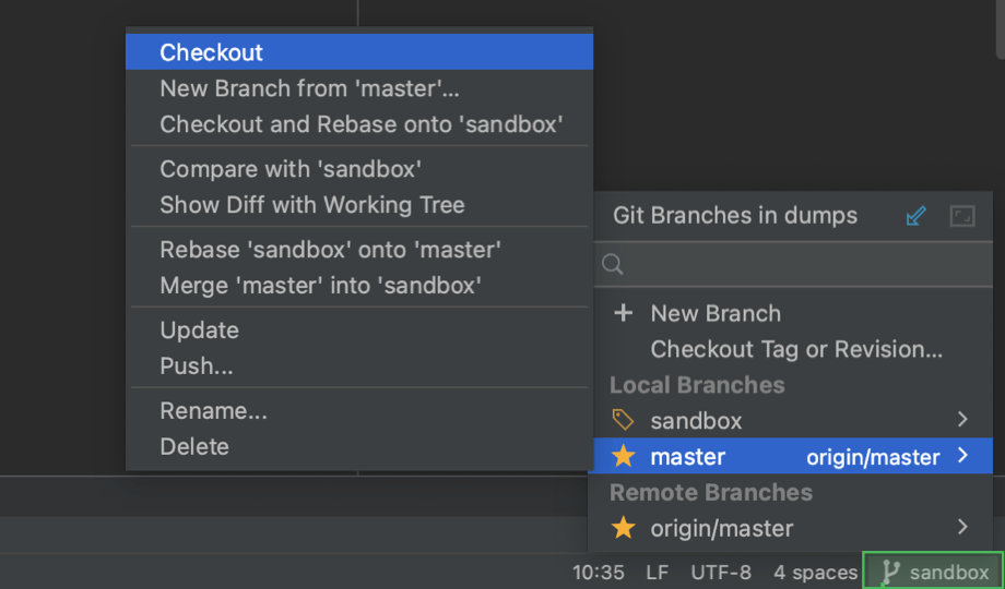 Manage Git branches | DataGrip Documentation