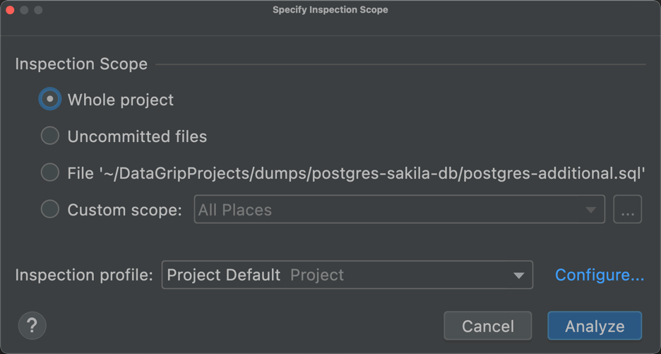 Run inspections | DataGrip Documentation