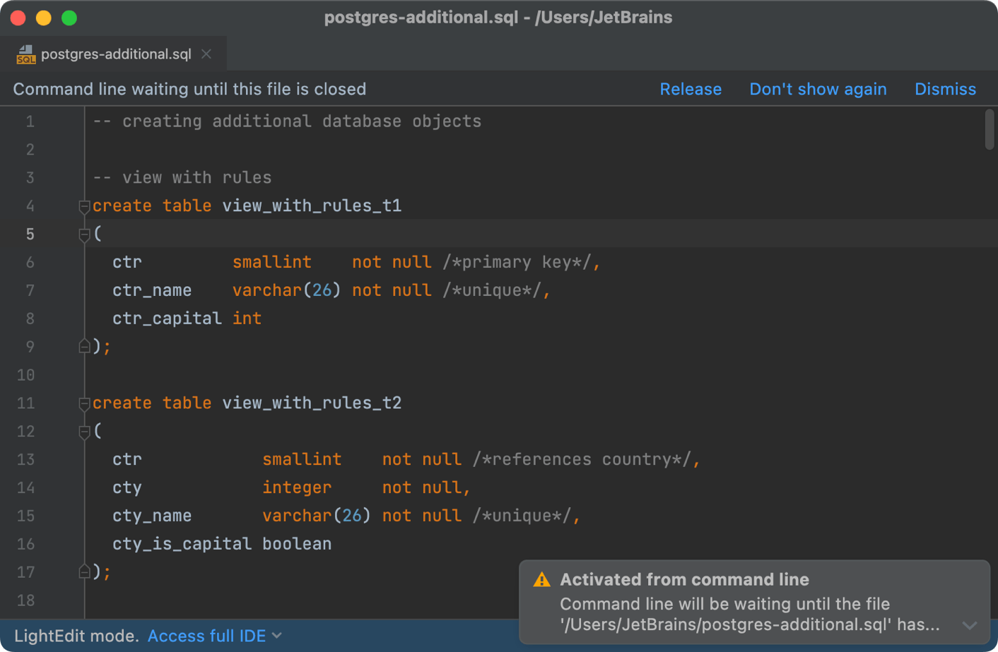 LightEdit mode | DataGrip Documentation