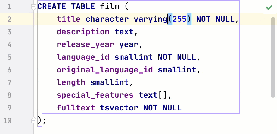 Multiple cursors and selection ranges | DataGrip Documentation