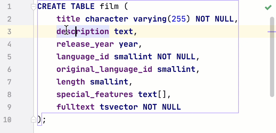 Multiple cursors and selection ranges | DataGrip Documentation