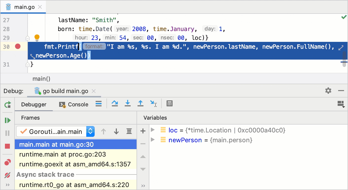 Step through the program | GoLand Documentation