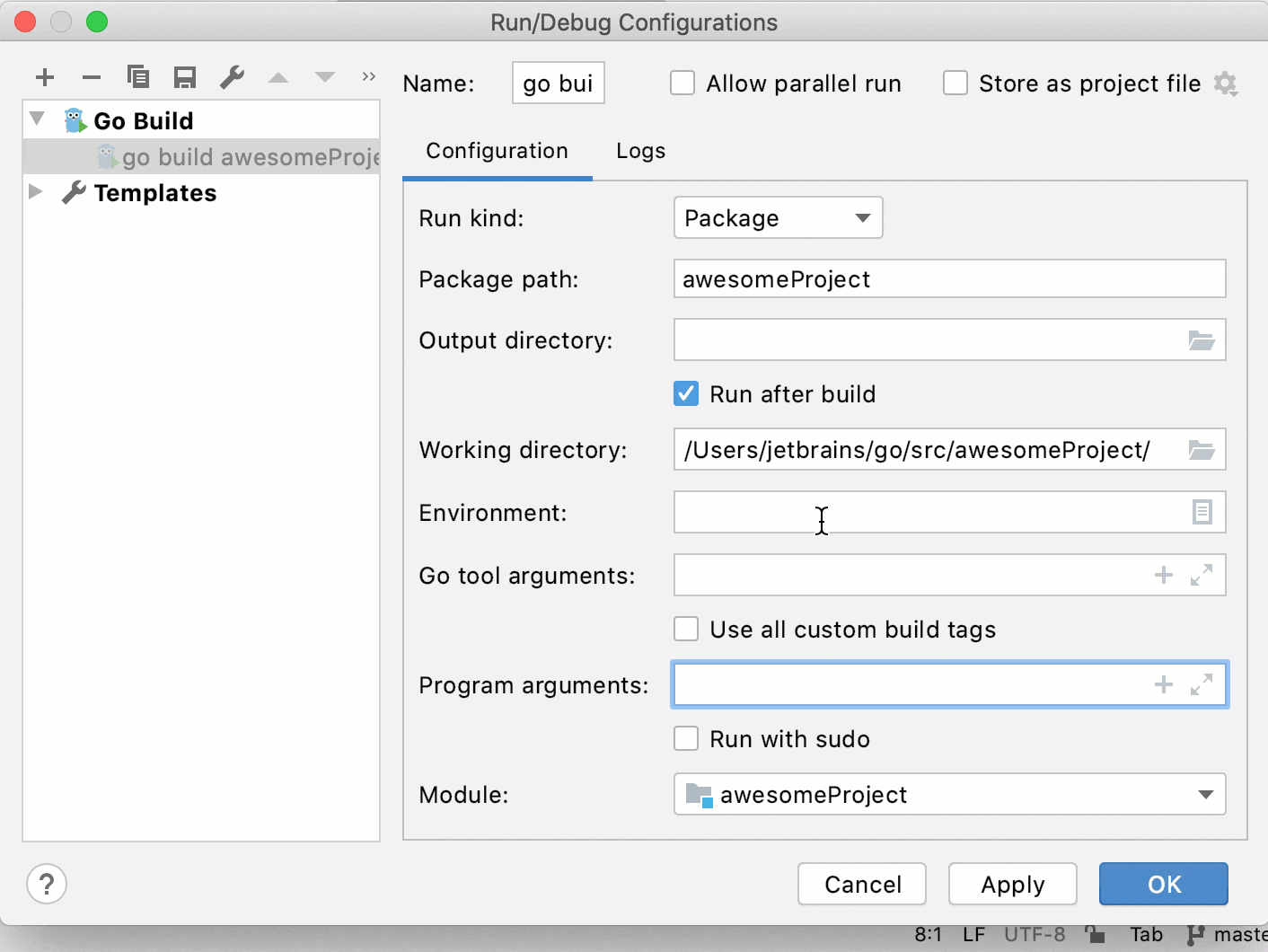 Go run/debug configurations | IntelliJ IDEA Documentation