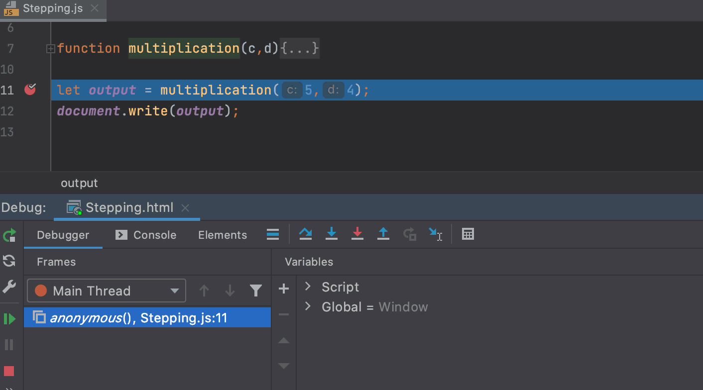 Step through the program | WebStorm Documentation
