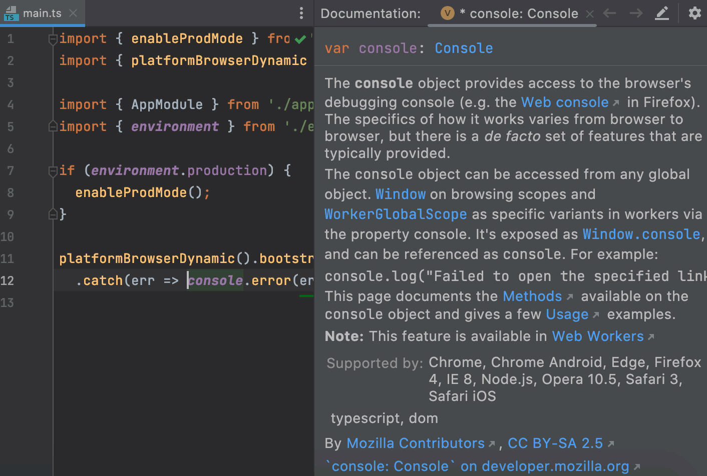 Viewing Inline Documentation | WebStorm Documentation
