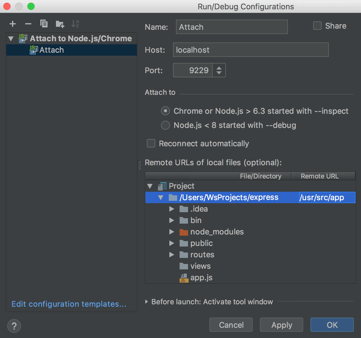 Run Debug Configuration Attach To Node js Chrome WebStorm Documentation
