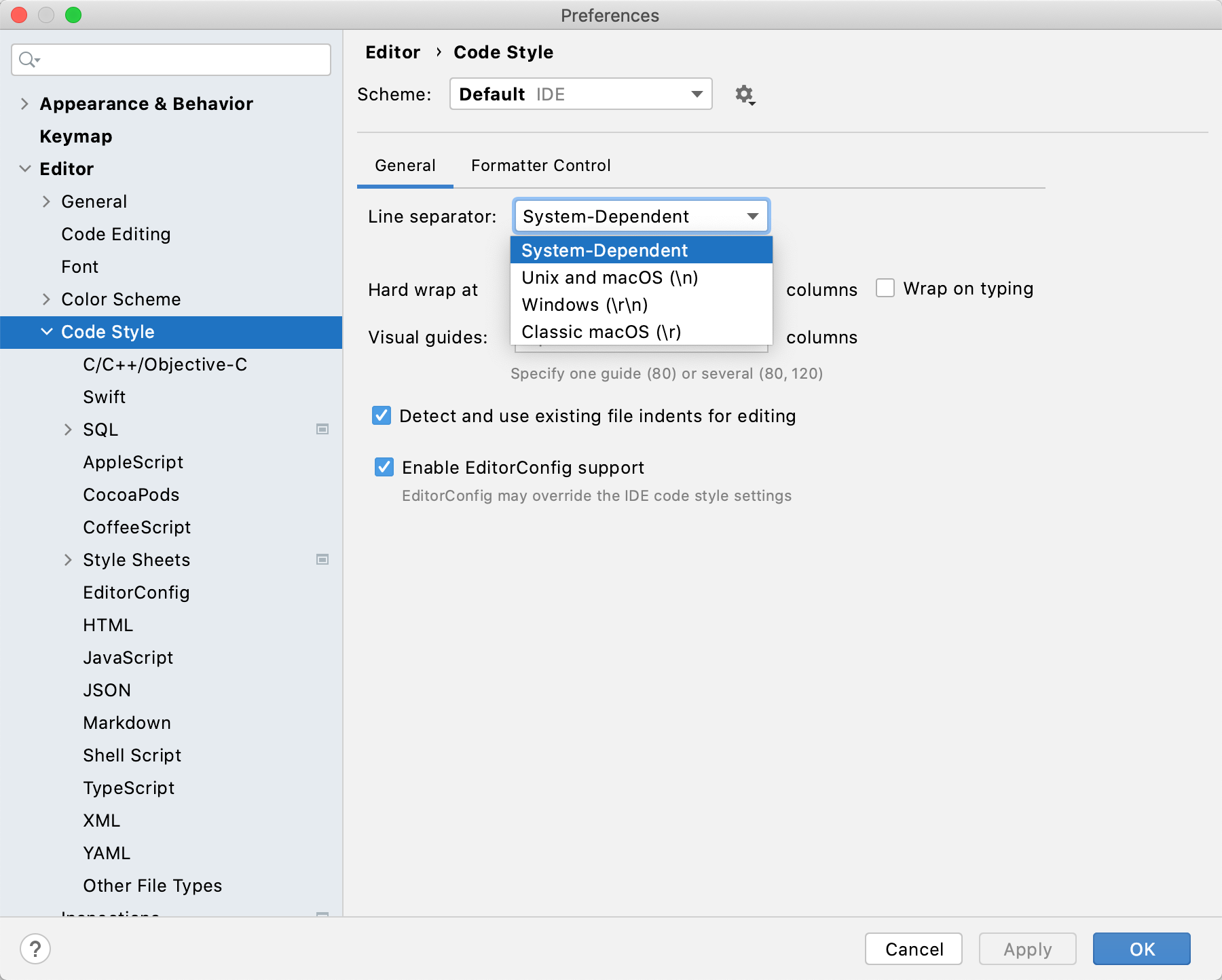 Configure Line Separators AppCode Documentation
